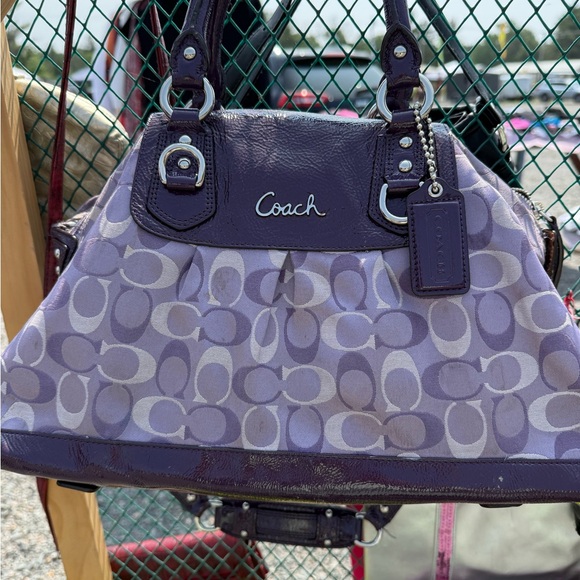 Coach | Bags | Coach Purple And Gray Satchel With Signature Design ...